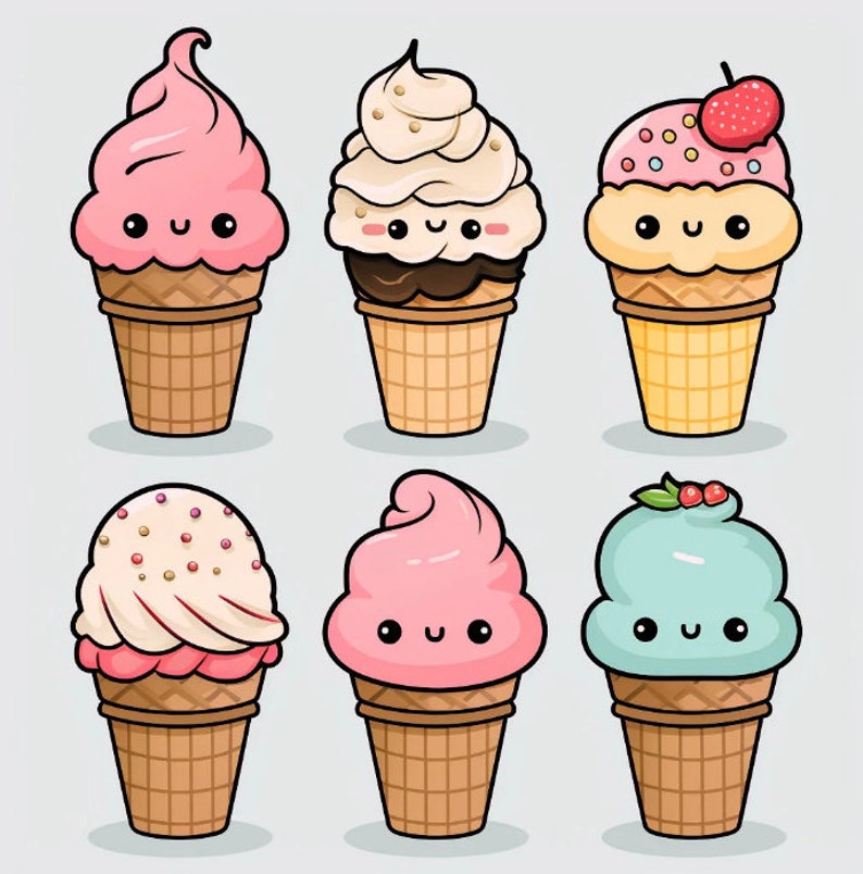 Chibi Icecream Cone Clipart | Icecream Clipart | Cute Kawaii Icecream ...