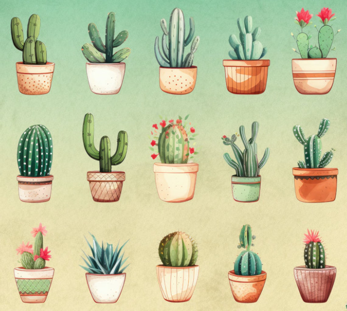 Cacti Clipart | Cactus Clipart | Cute Cacti Clipart | 80+ Designs | 300 ...