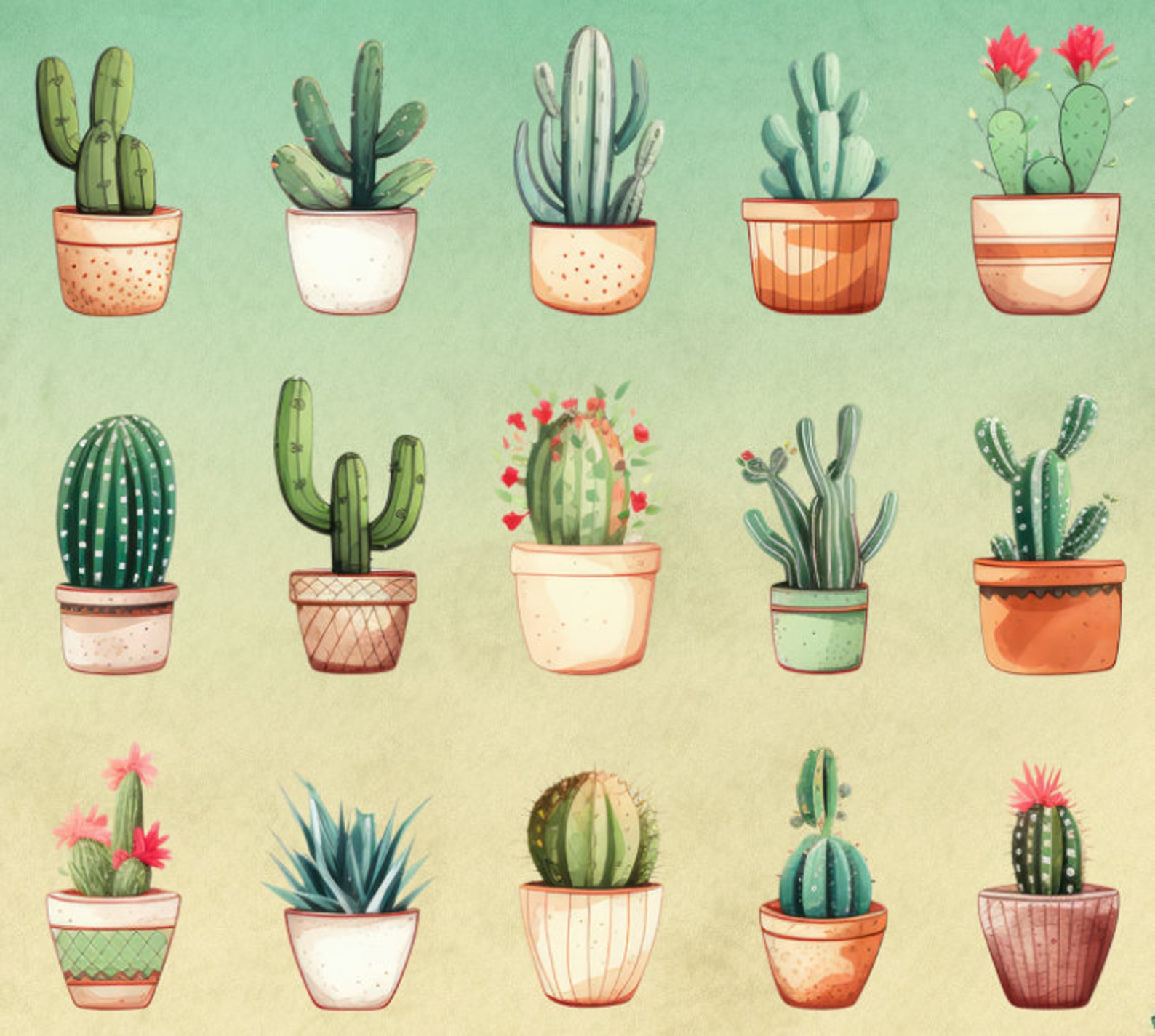 Cacti Clipart | Cactus Clipart | Cute Cacti Clipart | 80+ Designs | 300 ...