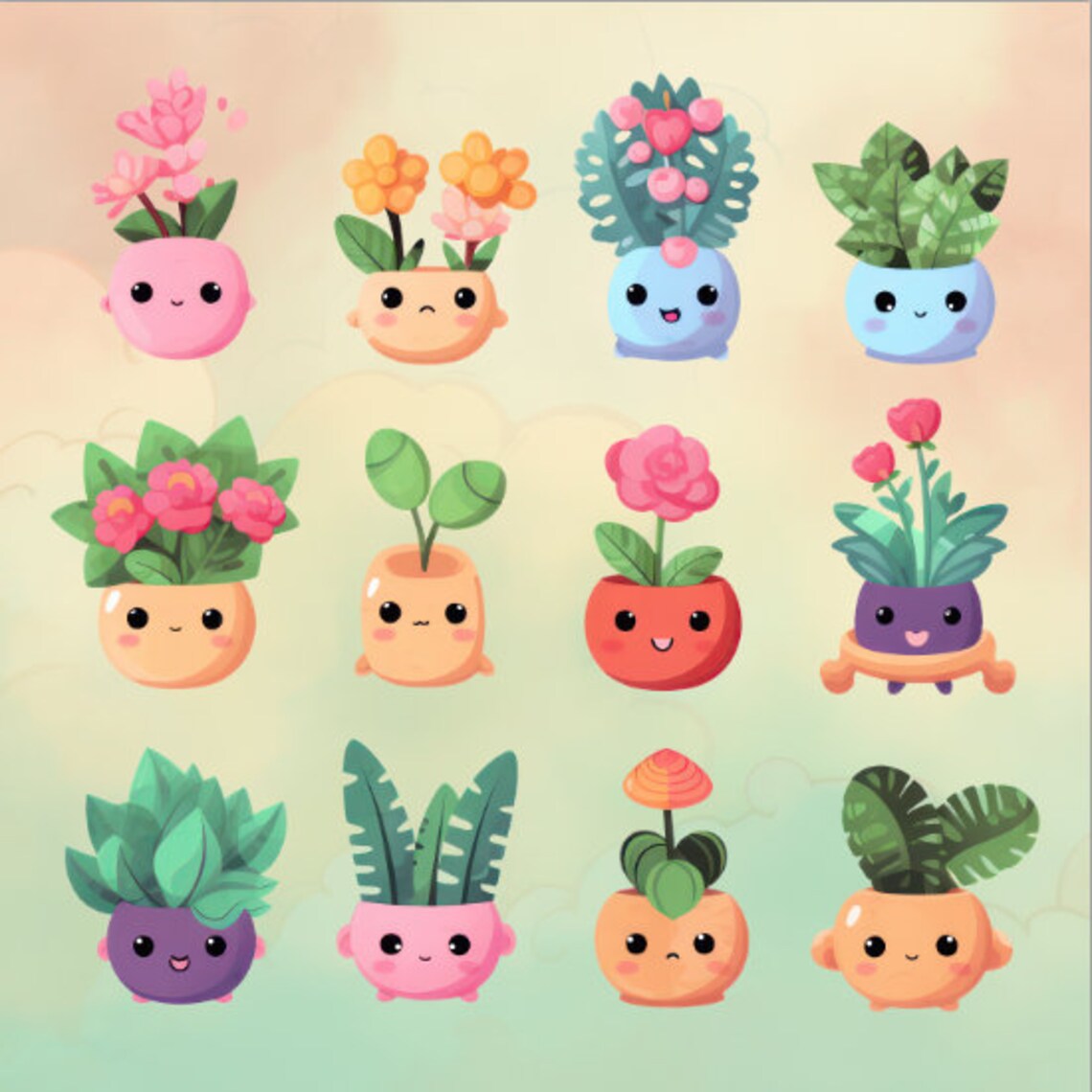 Chibi Potted Plants Clipart Flower Pot Clipart House Plant Clipart 55 ...