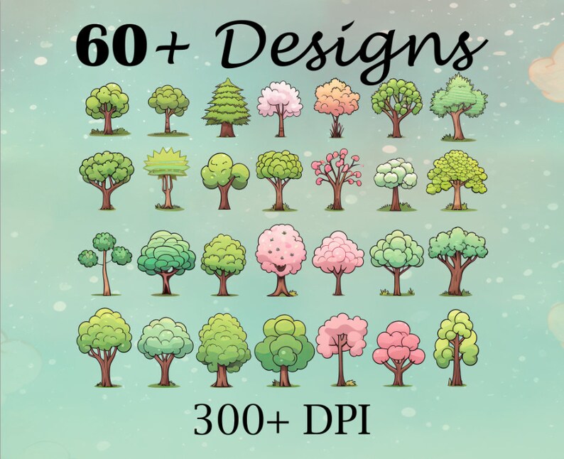 Chibi Trees Clipart | Plant Clipart | Tree Clipart | 60+ Designs | 300 ...