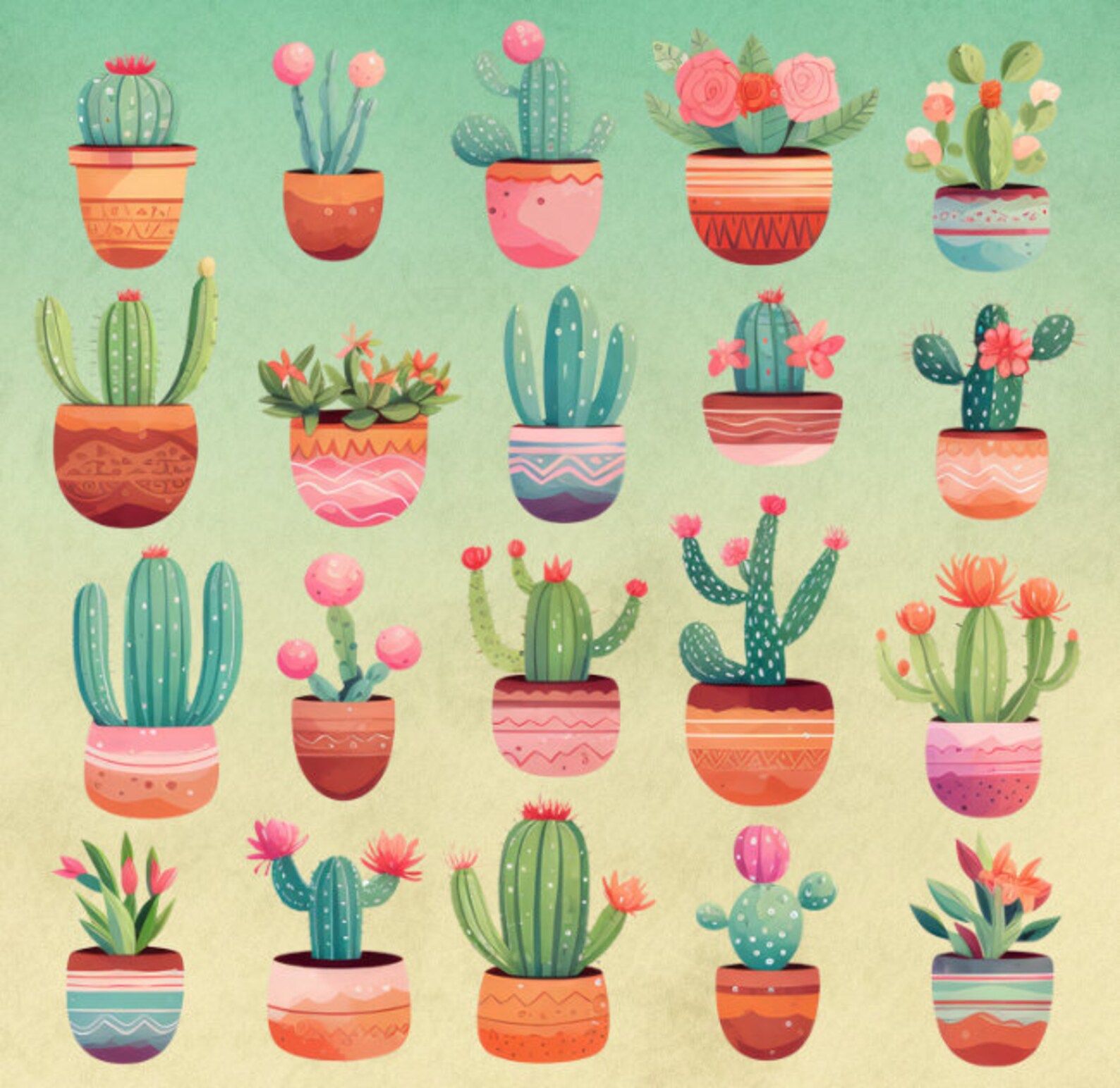 Cacti Clipart | Cactus Clipart | Cute Cacti Clipart | 80+ Designs | 300 ...