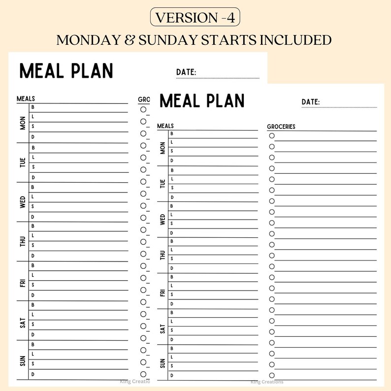 Digital Meal Planner & Grocery List Template, Weekly Printable Kitchen ...