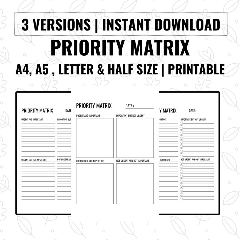 Priority Matrix Printable, Task Tracker Template, Decision Matrix Task, Optimize Decision Making ...