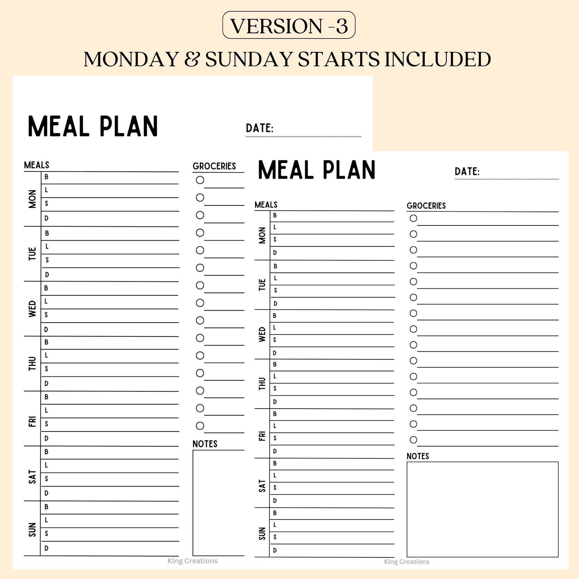 Digital Meal Planner & Grocery List Template, Weekly Printable Kitchen ...