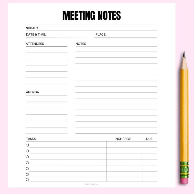 Printable Meeting Notes Template, Printable Business Project Record ...