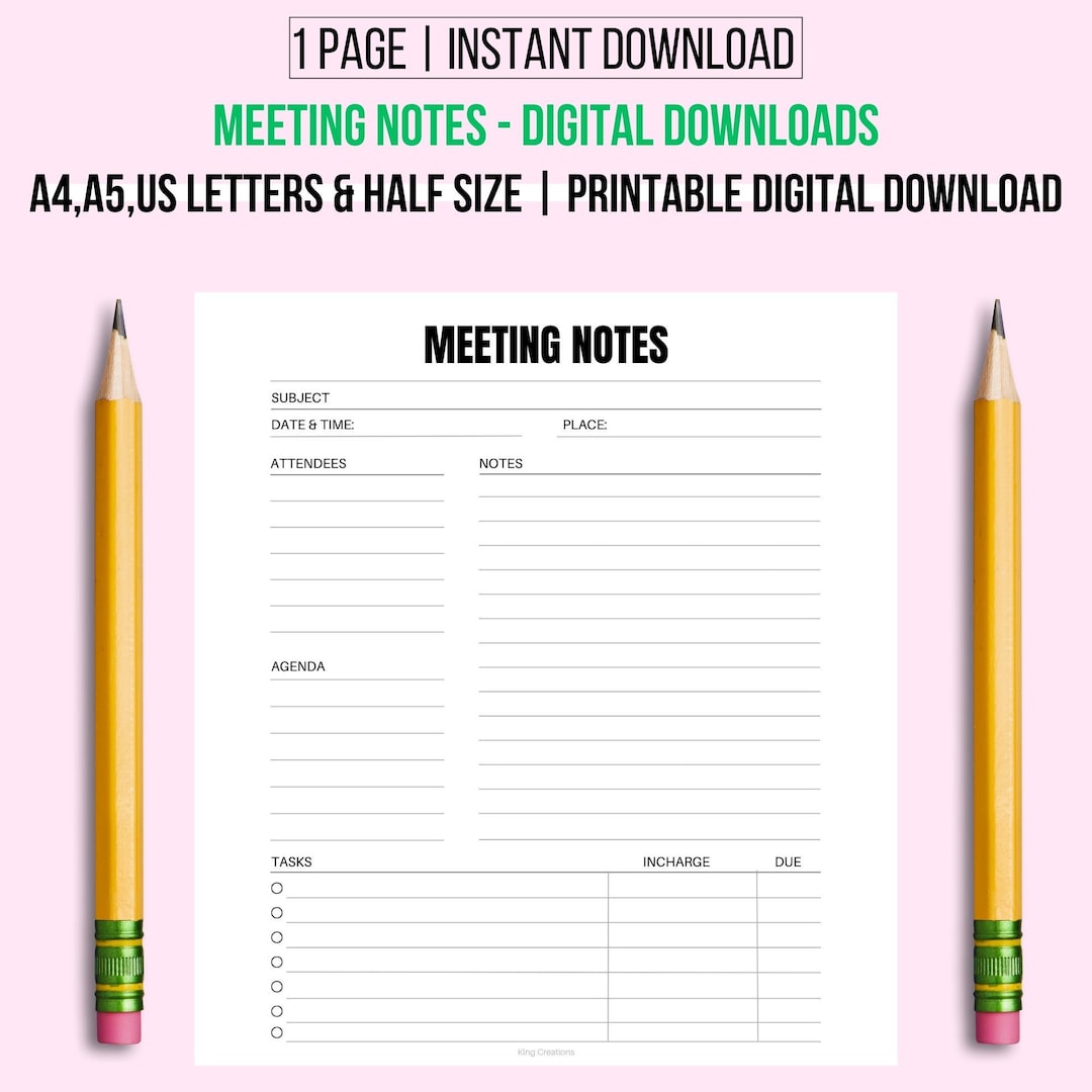 Printable Meeting Notes Template, Printable Business Project Record ...