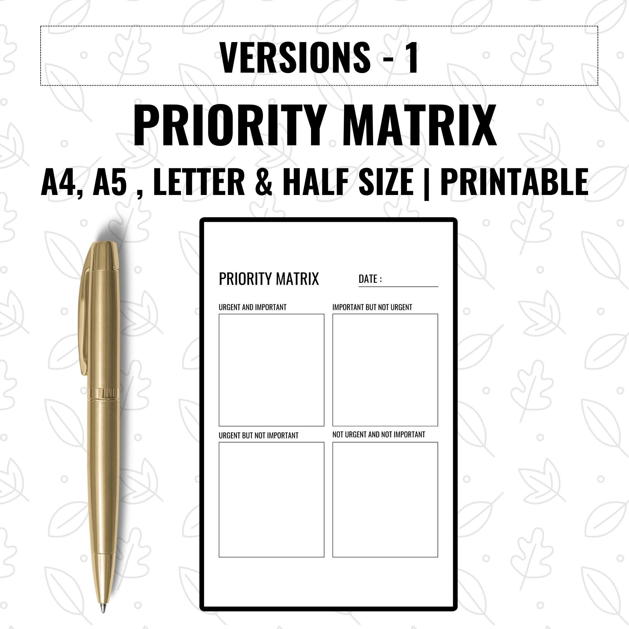 Priority Matrix Printable, Task Tracker Template, Decision Matrix Task ...