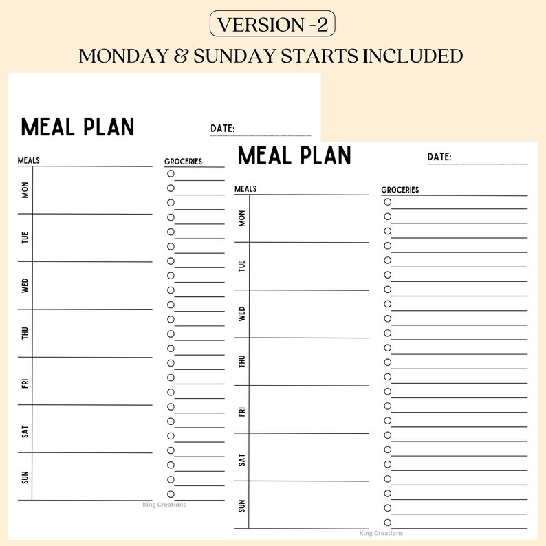 Digital Meal Planner & Grocery List Template, Weekly Printable Kitchen ...