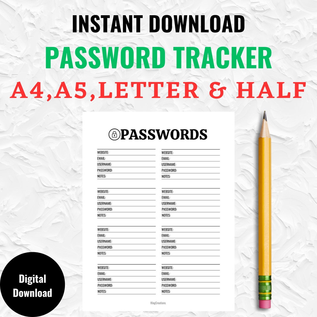 Password Tracker Printable Template, Easily Organize Login Detail ...