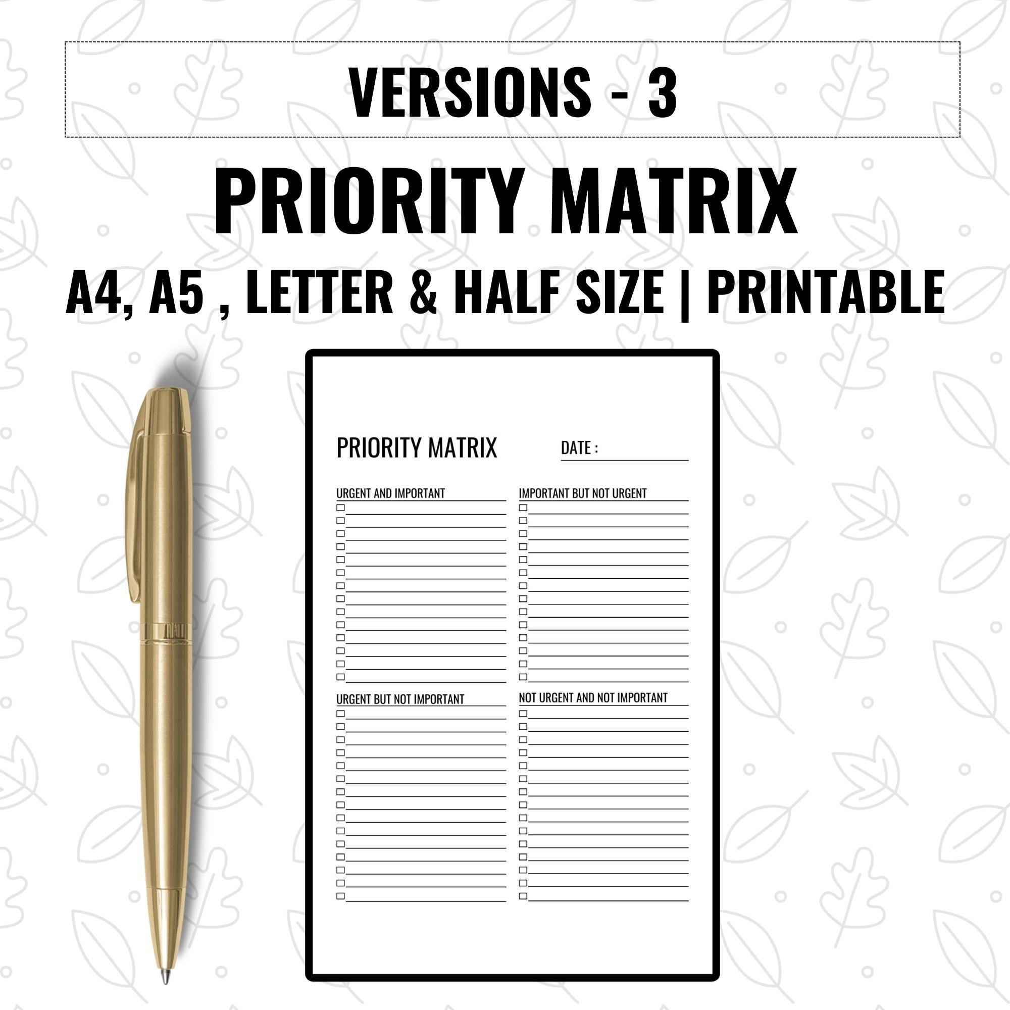 Priority Matrix Printable, Task Tracker Template, Decision Matrix Task ...