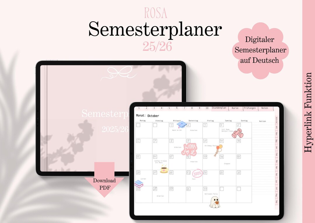 Digital Semester Planner 2025/26 – Student Planner With Hyperlinks in ...