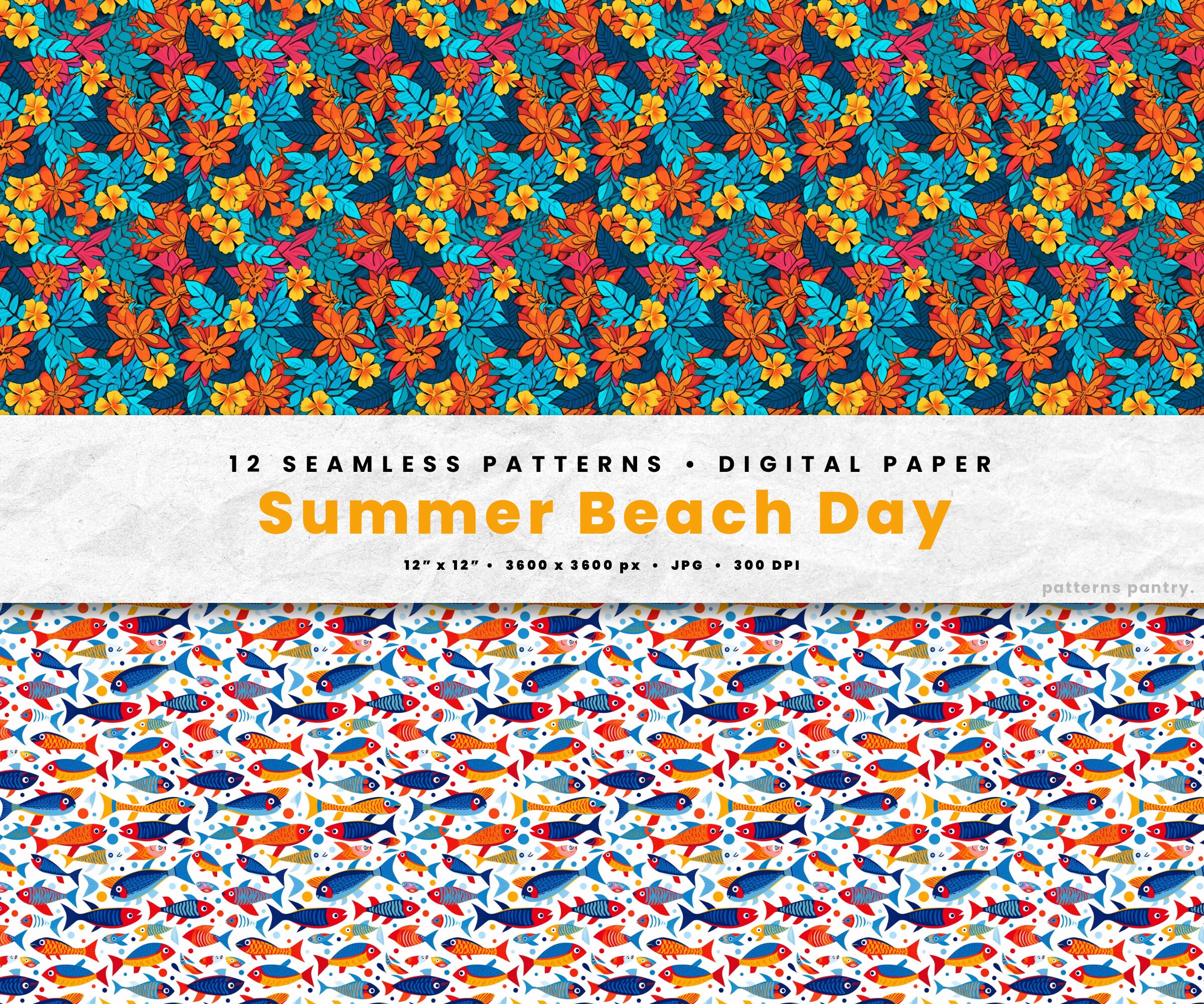 Summer Beach Day Seamless Patterns Instant Download Beach - Etsy