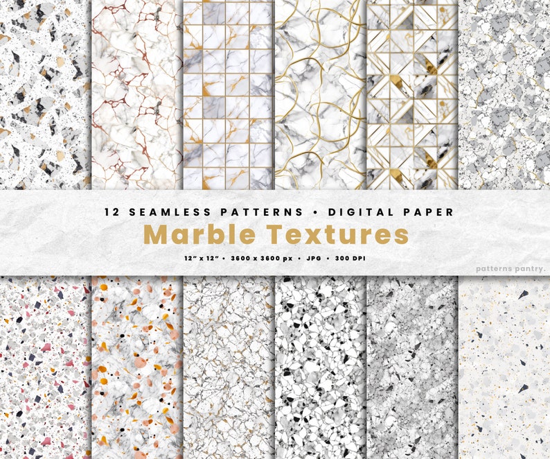 White Marble Texture Seamless Patterns, Granite Digital Paper, Instant ...