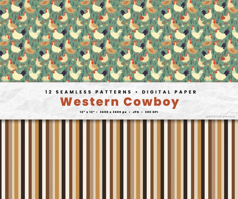 Western Cowboy Seamless Patterns, Instant Download, Digital Paper ...