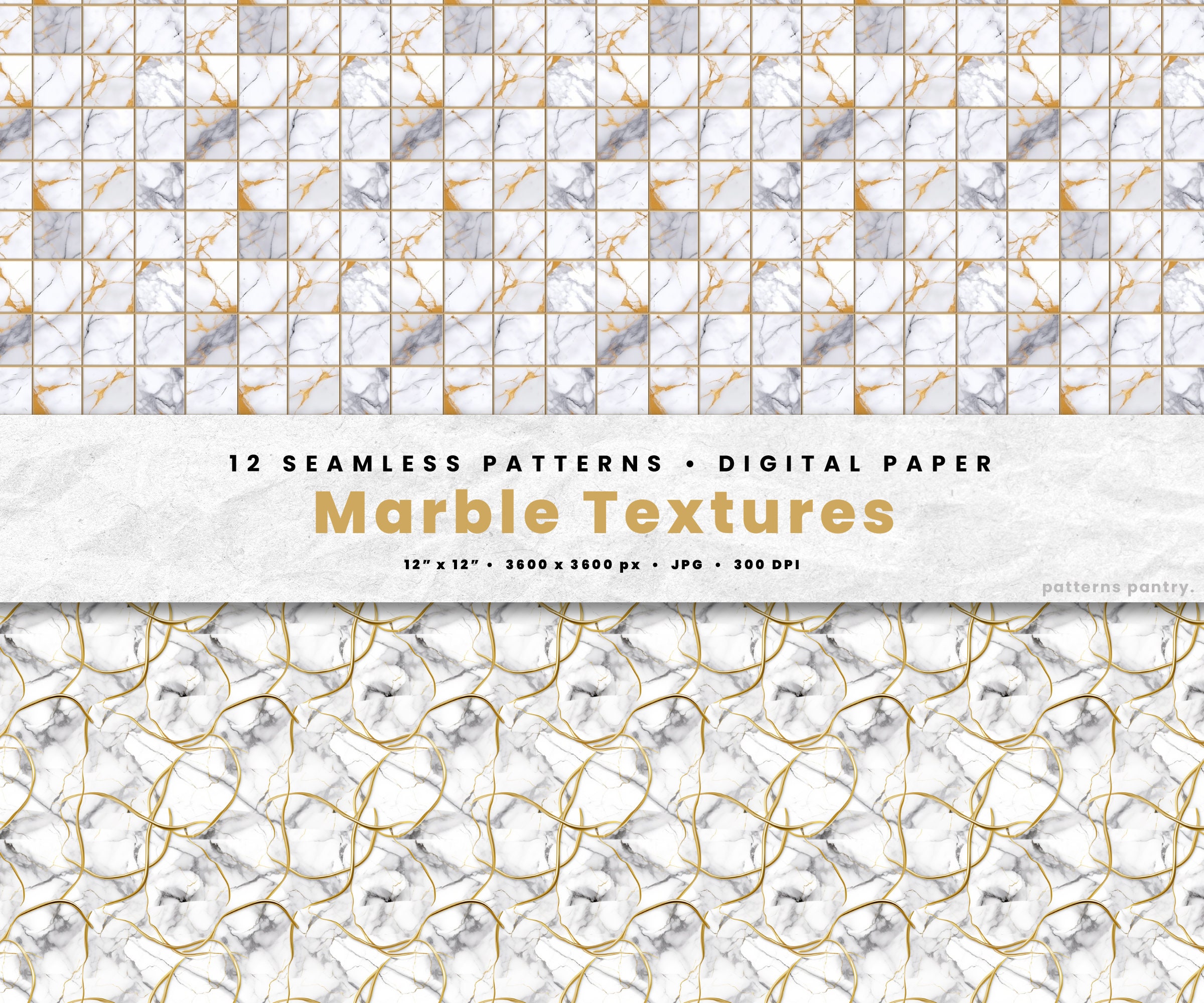 White Marble Texture Seamless Patterns, Granite Digital Paper, Instant ...