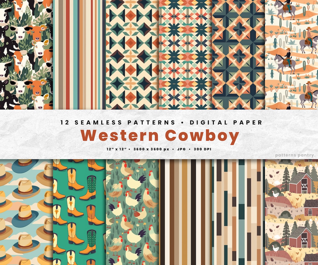 Western Cowboy Seamless Patterns, Instant Download, Digital Paper ...