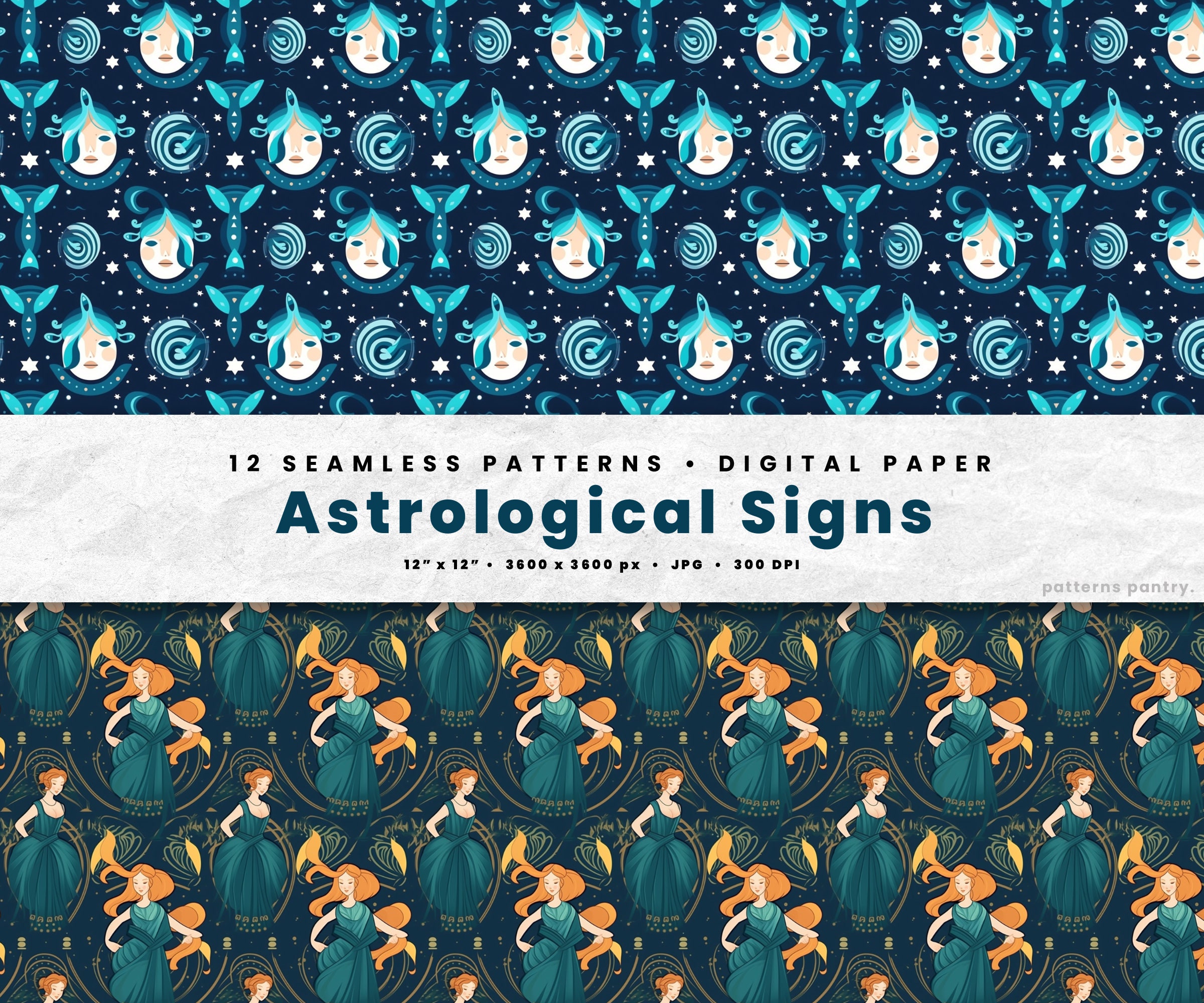 Astrological Signs Seamless Patterns, Instant Download, Digital Paper ...