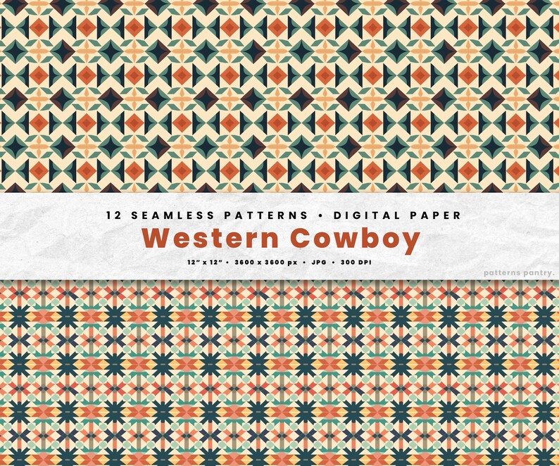 Western Cowboy Seamless Patterns, Instant Download, Digital Paper ...