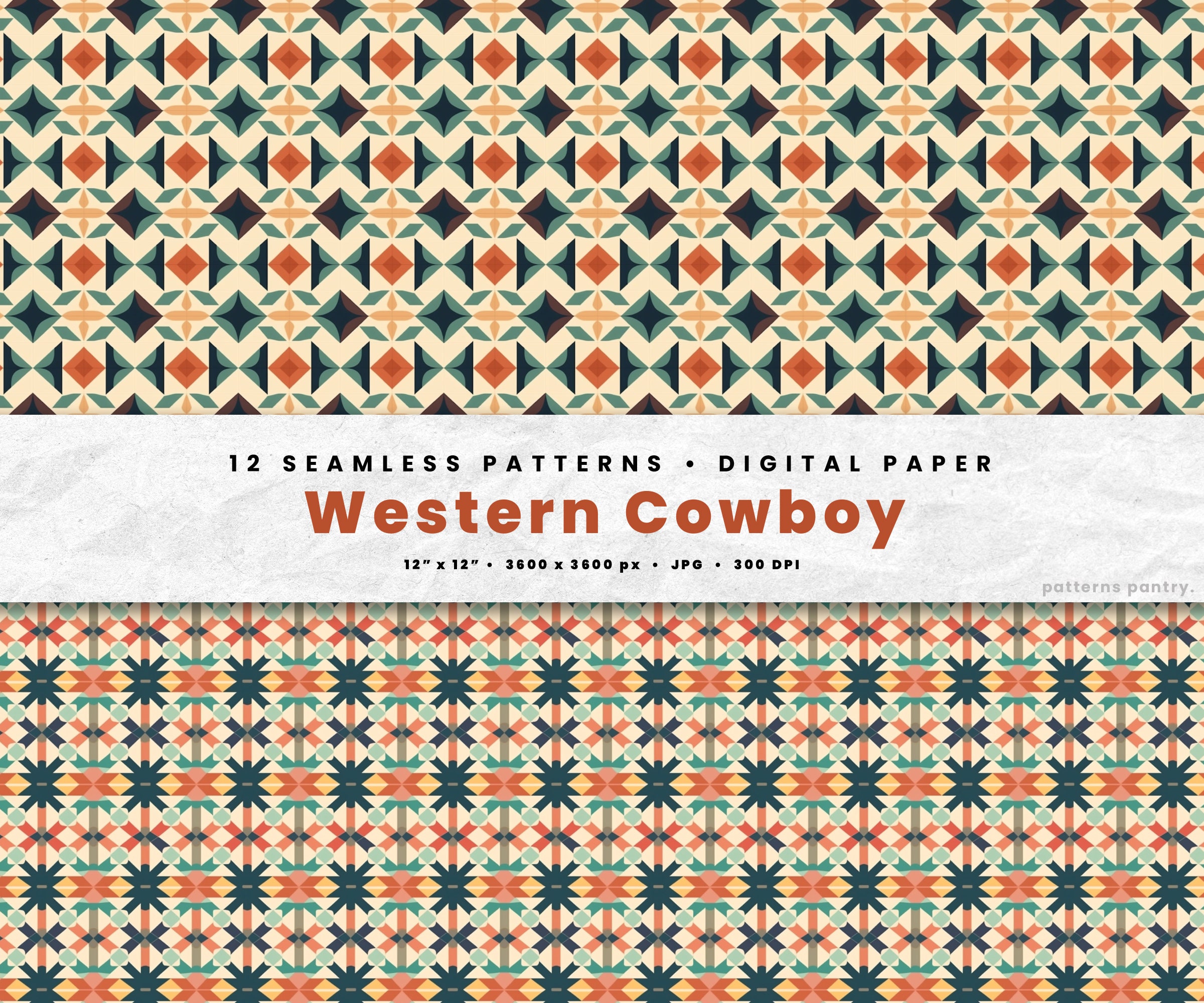 Western Cowboy Seamless Patterns, Instant Download, Digital Paper ...