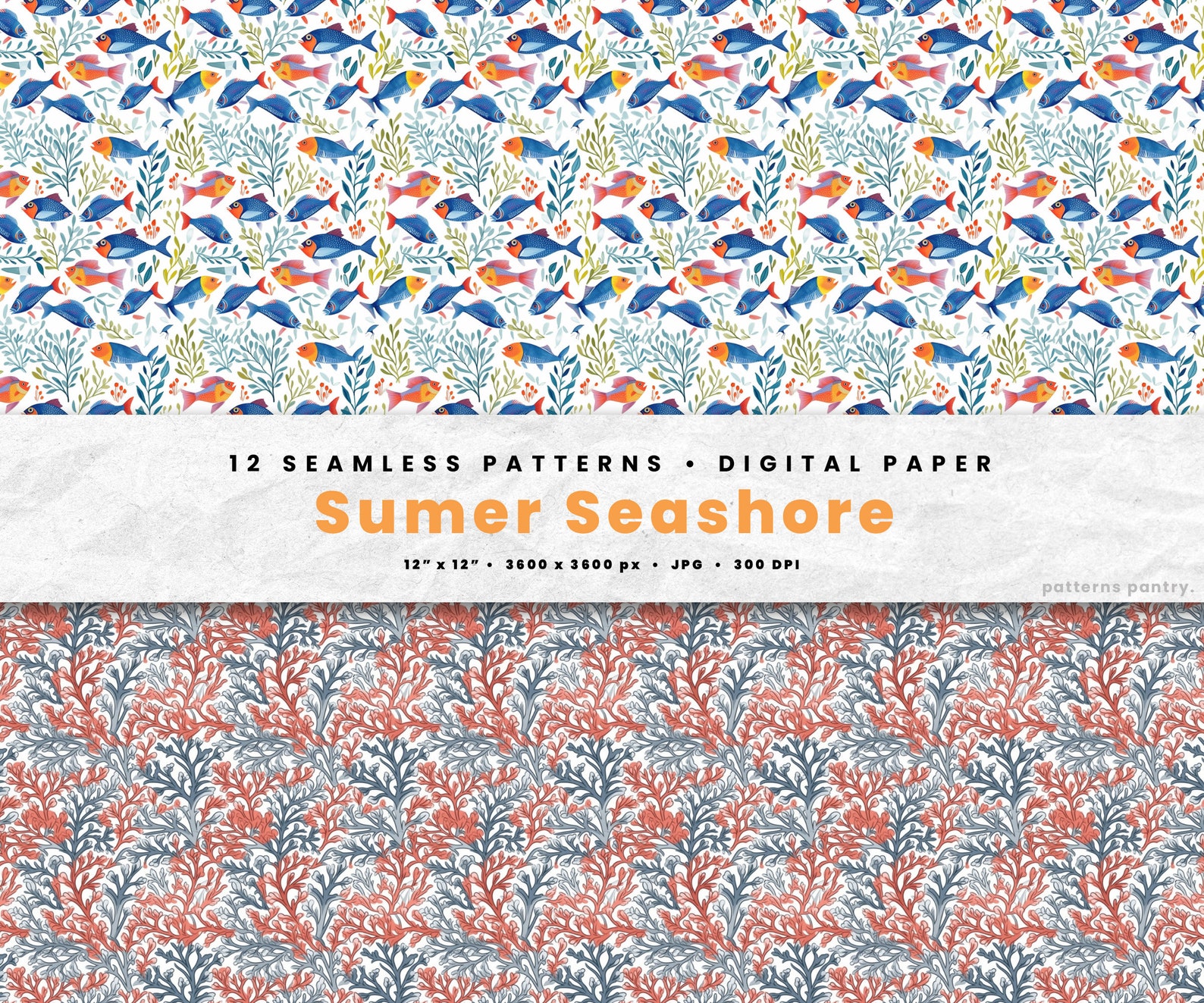 Summer Seashore Digital Paper, Nautical Seamless Patterns, Instant ...