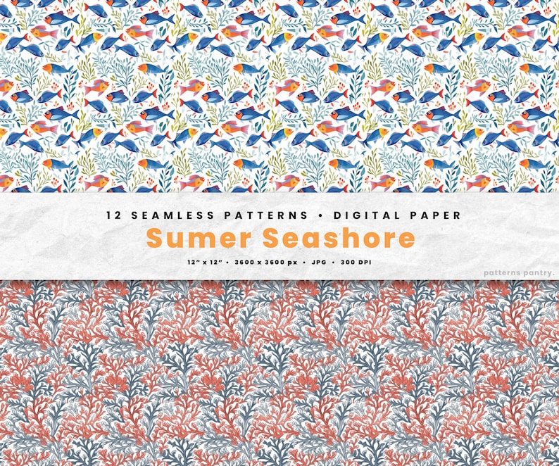 Summer Seashore Digital Paper, Nautical Seamless Patterns, Instant ...