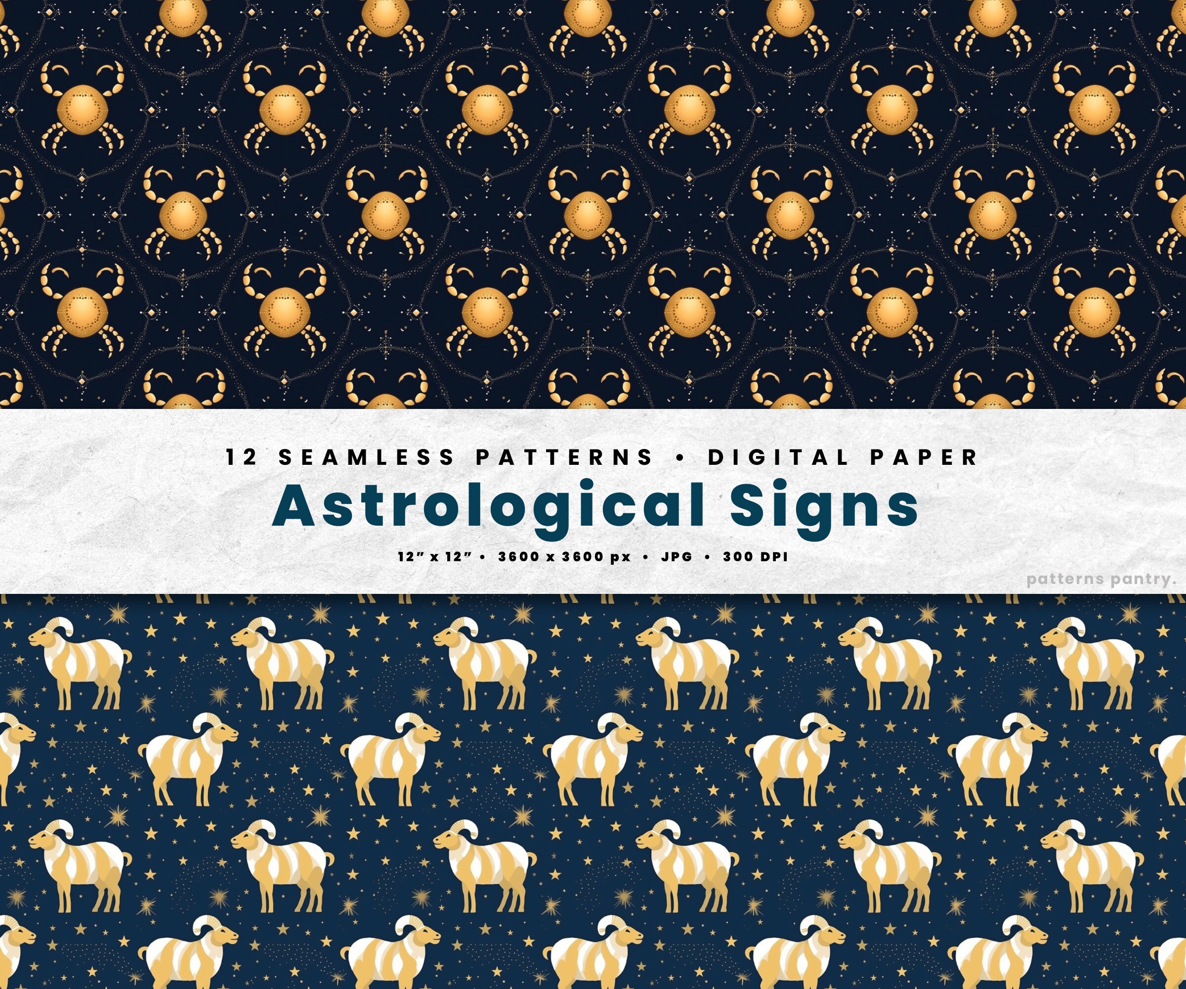 Astrological Signs Seamless Patterns, Instant Download, Digital Paper ...