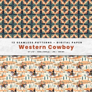 Western Cowboy Seamless Patterns, Instant Download, Digital Paper ...
