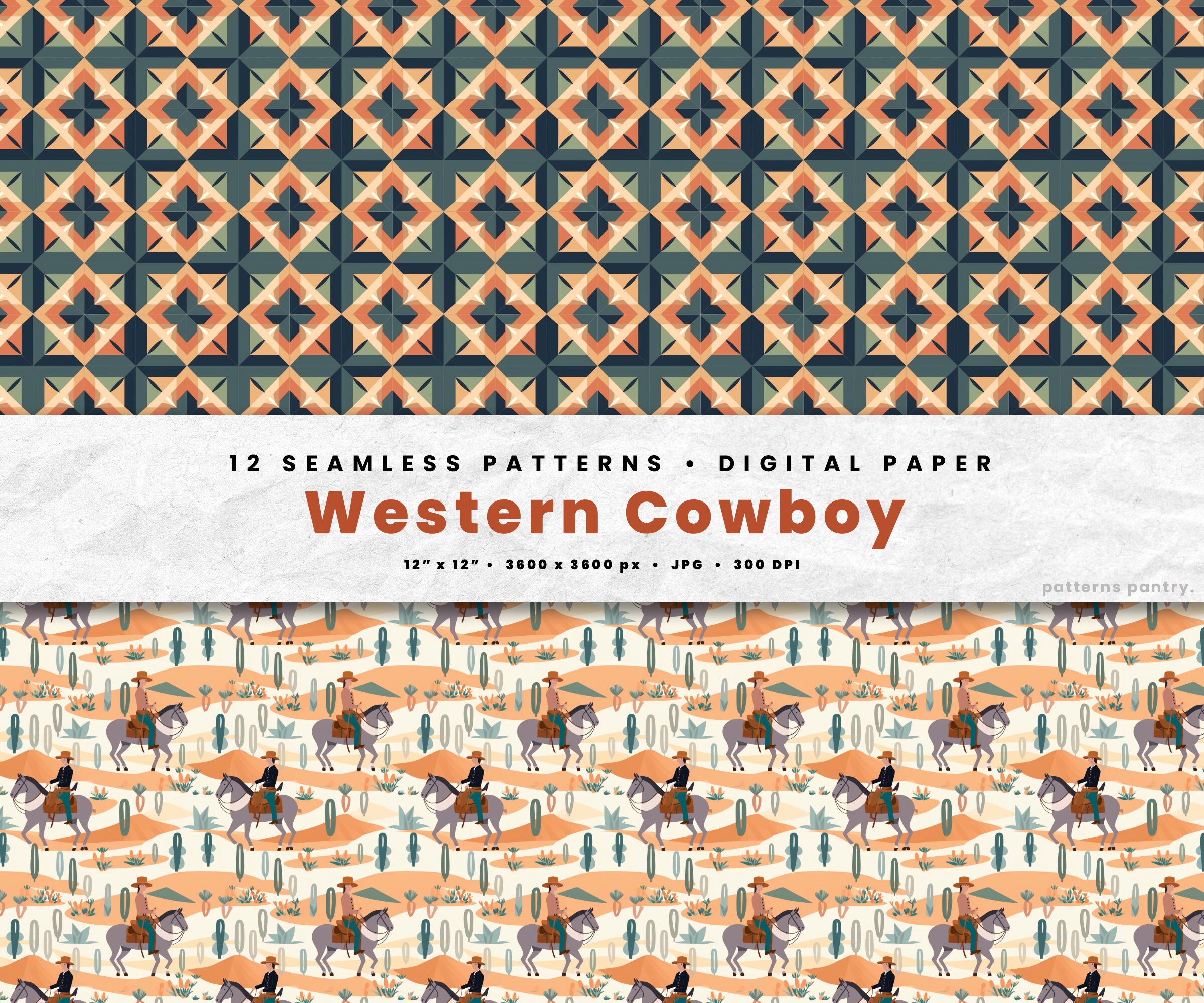 Western Cowboy Seamless Patterns, Instant Download, Digital Paper ...