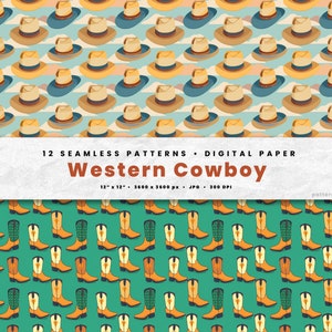 Western Cowboy Seamless Patterns, Instant Download, Digital Paper ...