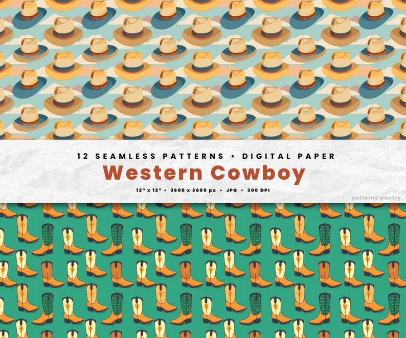 Western Cowboy Seamless Patterns, Instant Download, Digital Paper ...