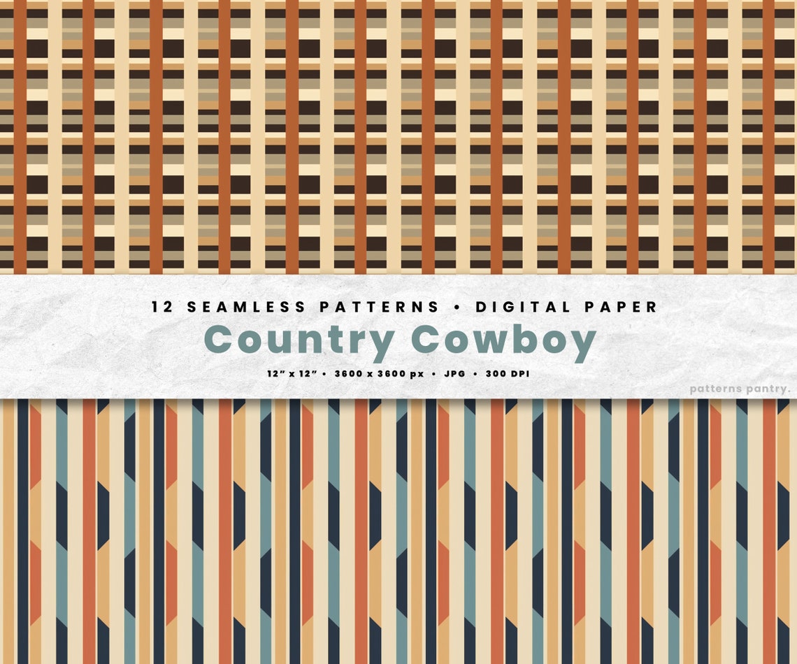 Country Cowboy Seamless Patterns, Instant Download, Digital Paper ...