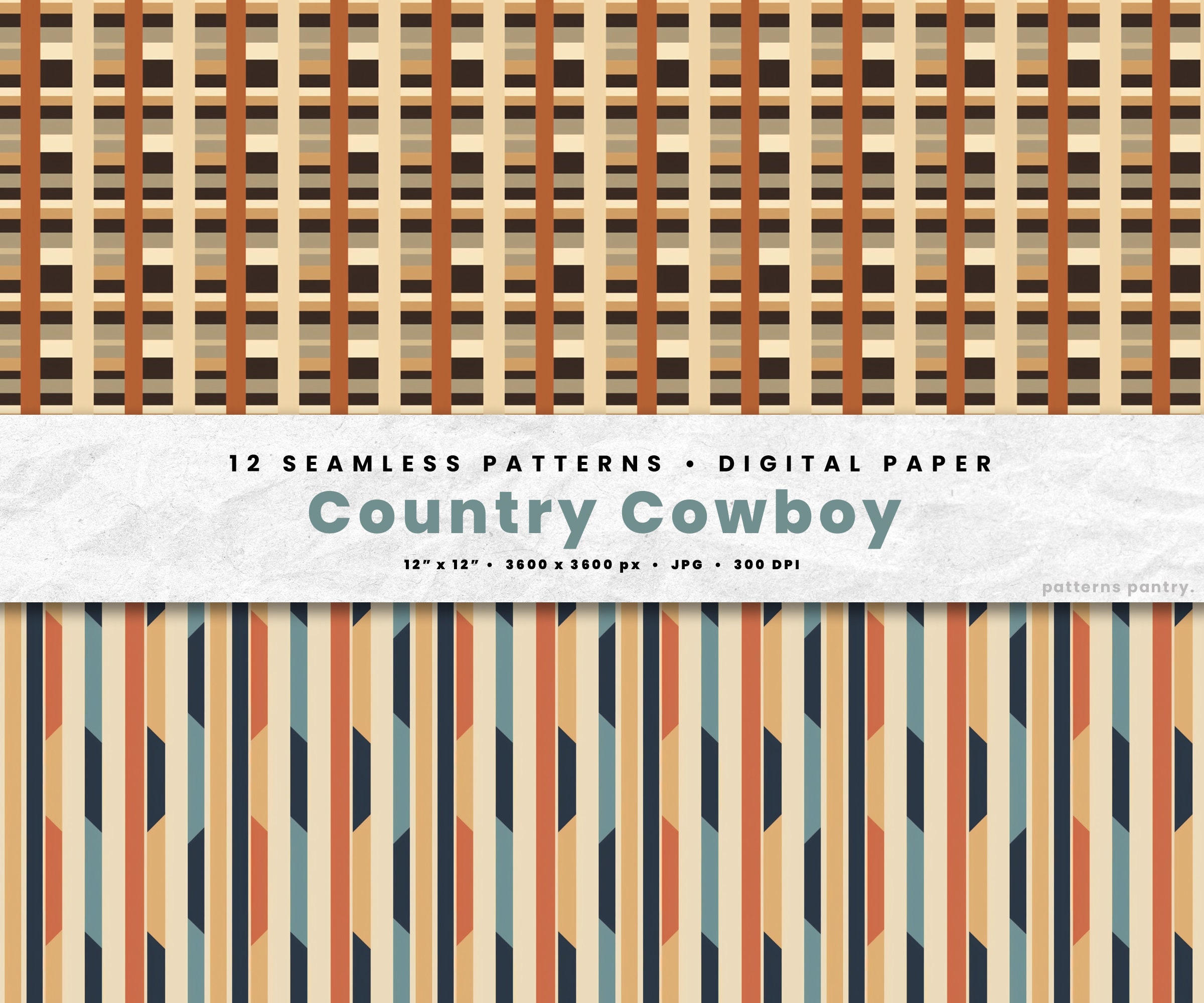 Country Cowboy Seamless Patterns, Instant Download, Digital Paper ...