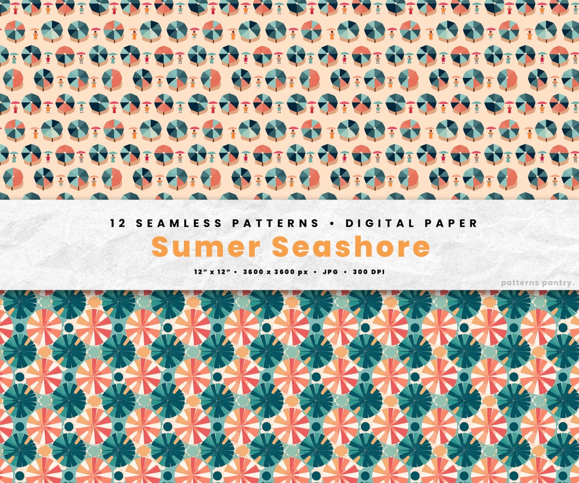 Summer Seashore Digital Paper, Nautical Seamless Patterns, Instant ...