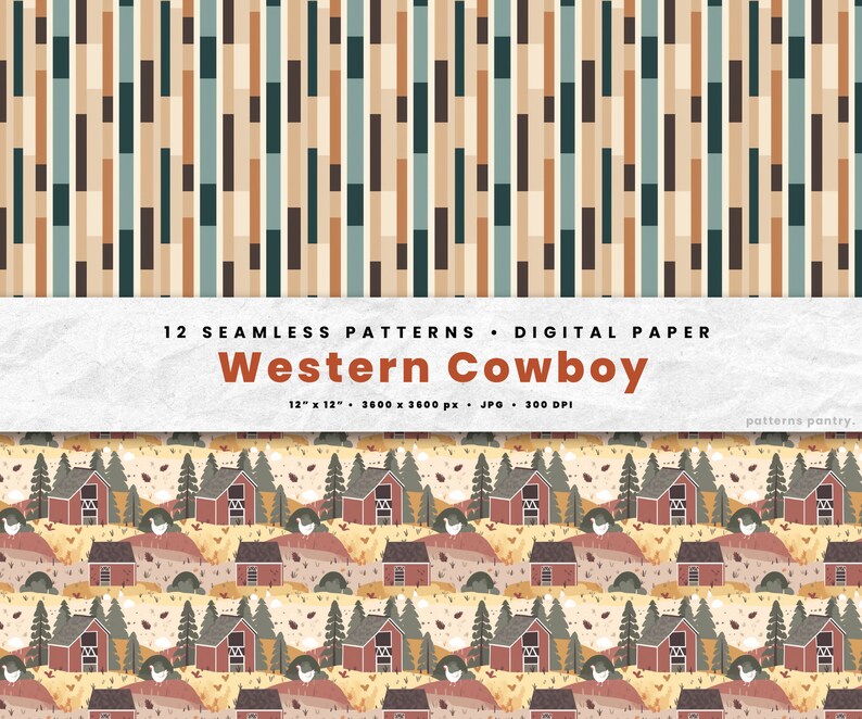 Western Cowboy Seamless Patterns, Instant Download, Digital Paper ...