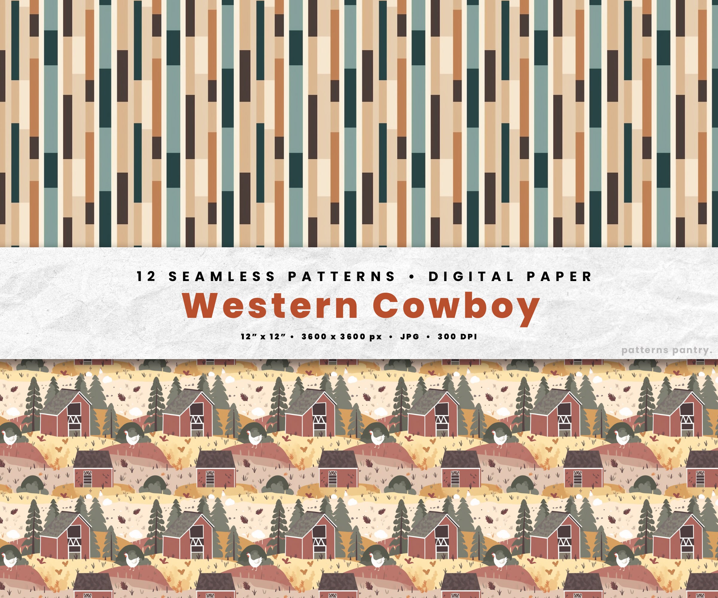 Western Cowboy Seamless Patterns, Instant Download, Digital Paper ...