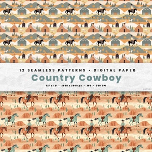 Country Cowboy Seamless Patterns, Instant Download, Digital Paper ...
