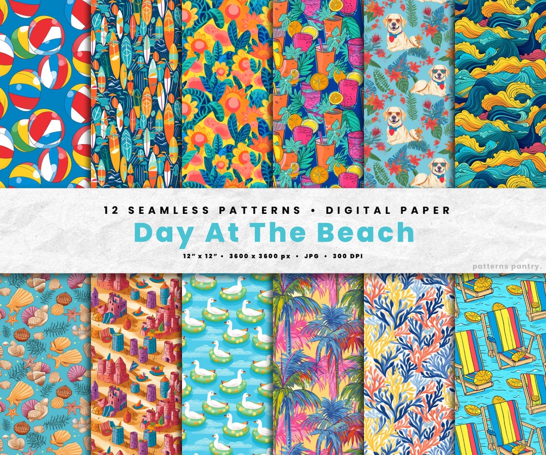 Beach Day Digital Paper, Beach Seamless Patterns, Instant Download ...