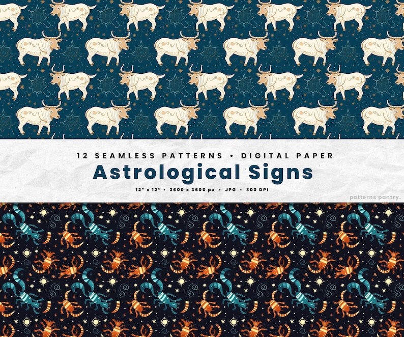 Astrological Signs Seamless Patterns, Instant Download, Digital Paper ...
