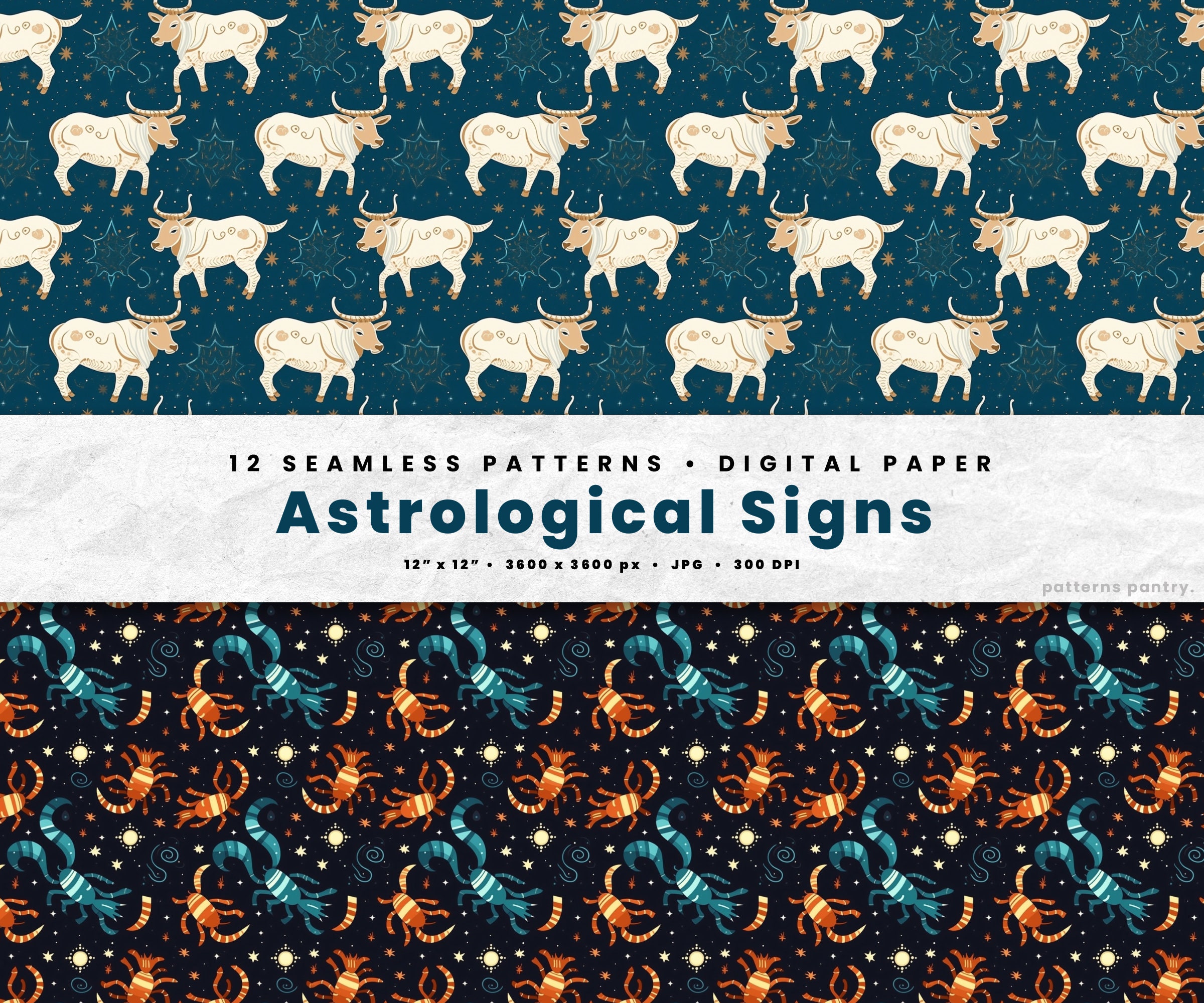 Astrological Signs Seamless Patterns, Instant Download, Digital Paper ...