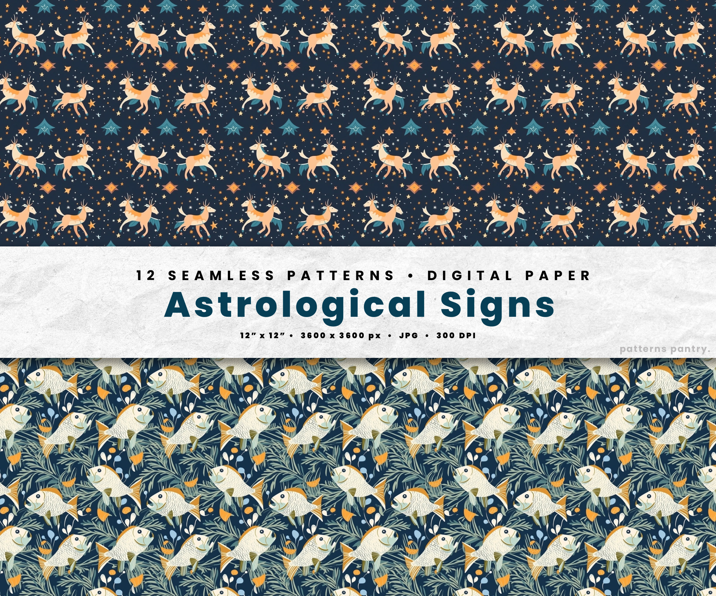 Astrological Signs Seamless Patterns, Instant Download, Digital Paper ...