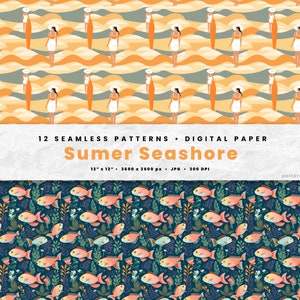 Summer Seashore Digital Paper, Nautical Seamless Patterns, Instant ...