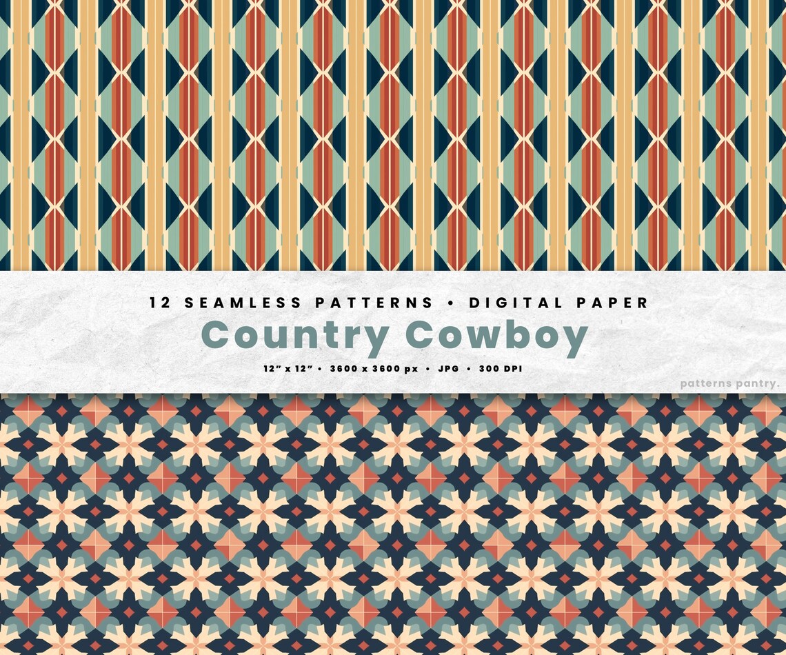Country Cowboy Seamless Patterns, Instant Download, Digital Paper ...