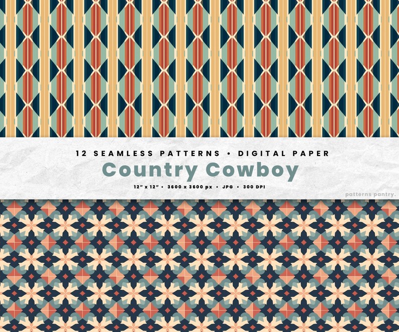 Country Cowboy Seamless Patterns, Instant Download, Digital Paper ...