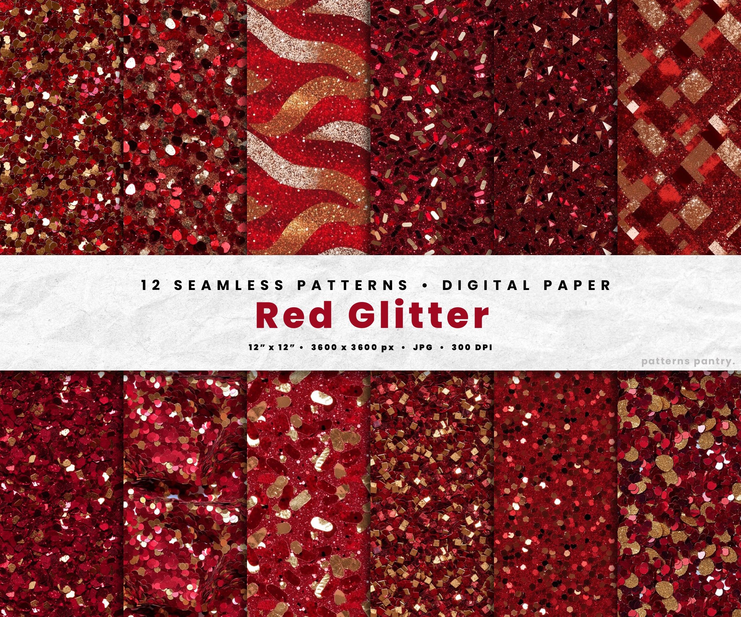 Red Glitter Seamless Patterns, Instant Download, Sublimation Digital Paper, Glitter Scrapbook ...