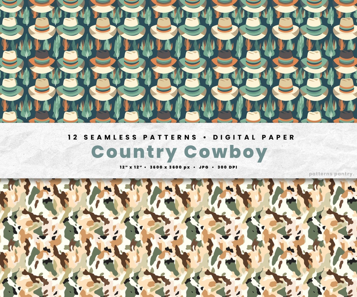 Country Cowboy Seamless Patterns, Instant Download, Digital Paper ...