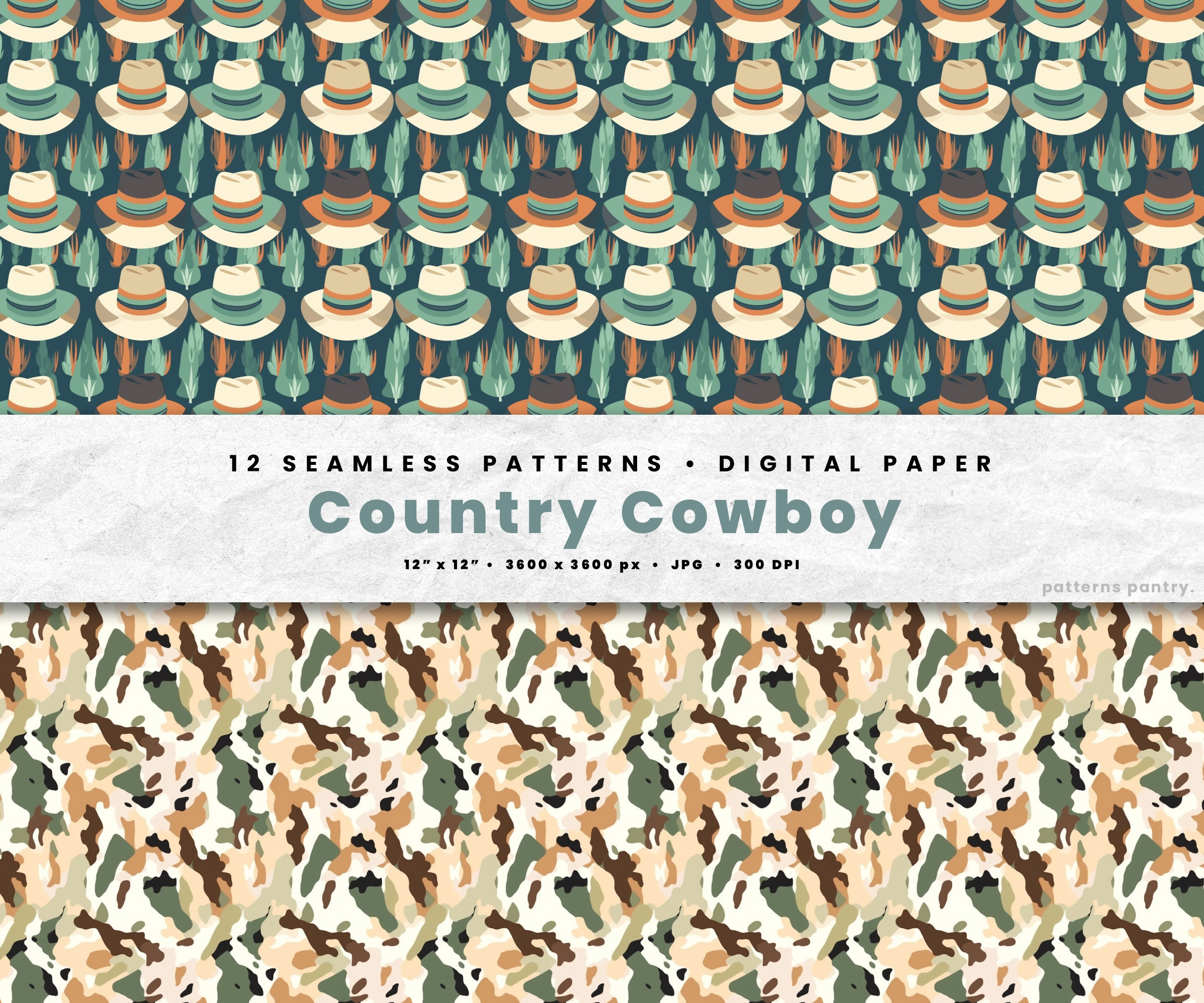 Country Cowboy Seamless Patterns, Instant Download, Digital Paper ...