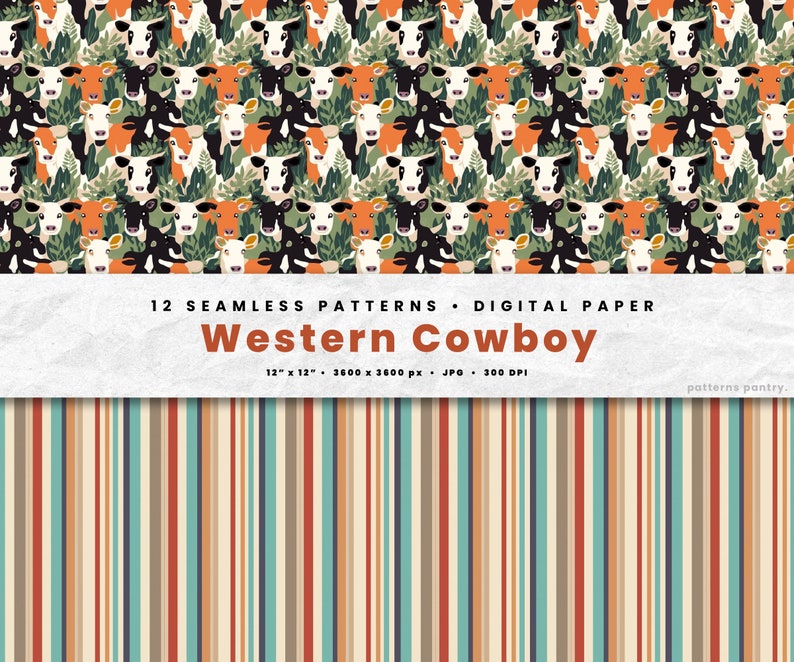 Western Cowboy Seamless Patterns, Instant Download, Digital Paper ...