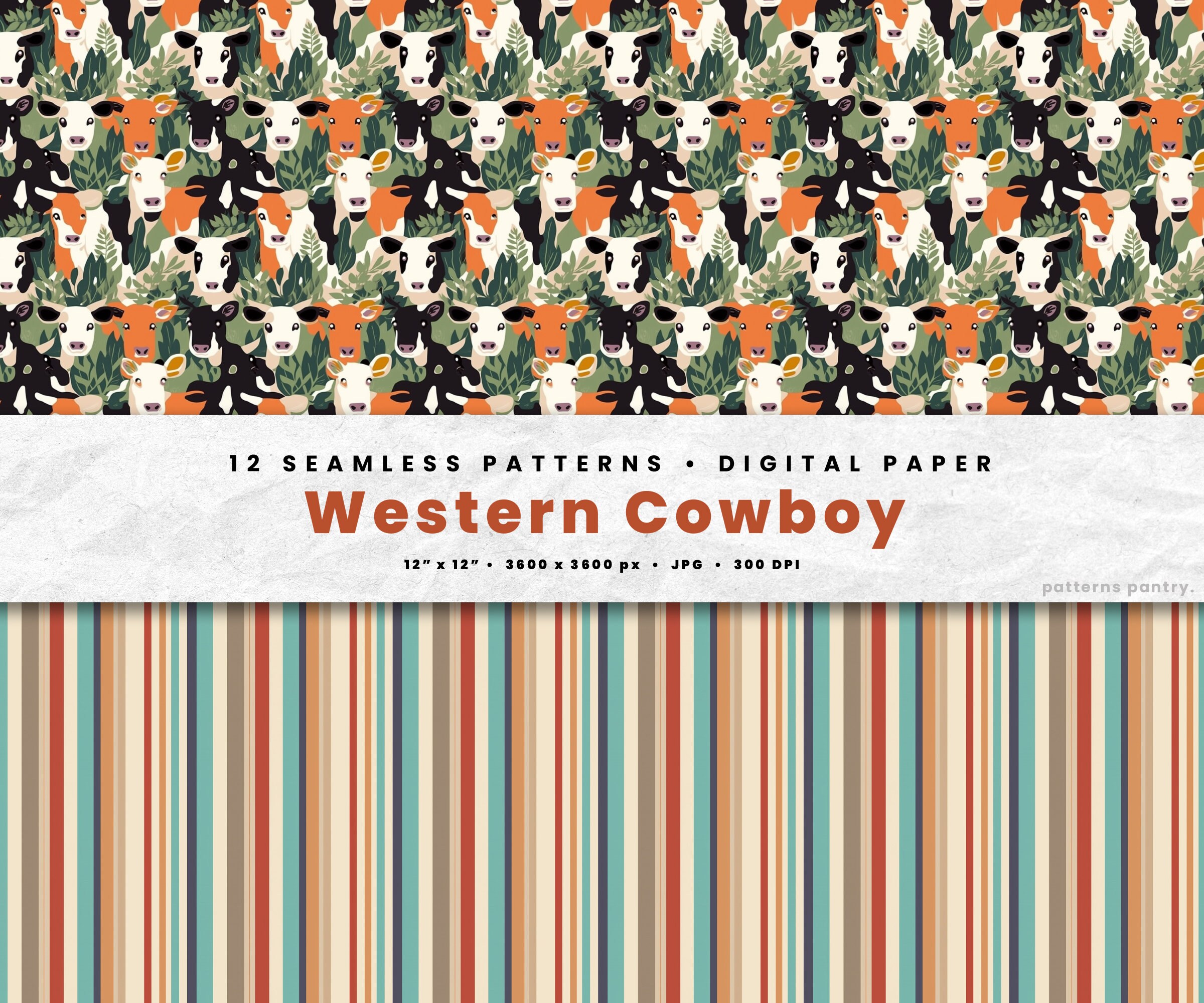 Western Cowboy Seamless Patterns, Instant Download, Digital Paper ...