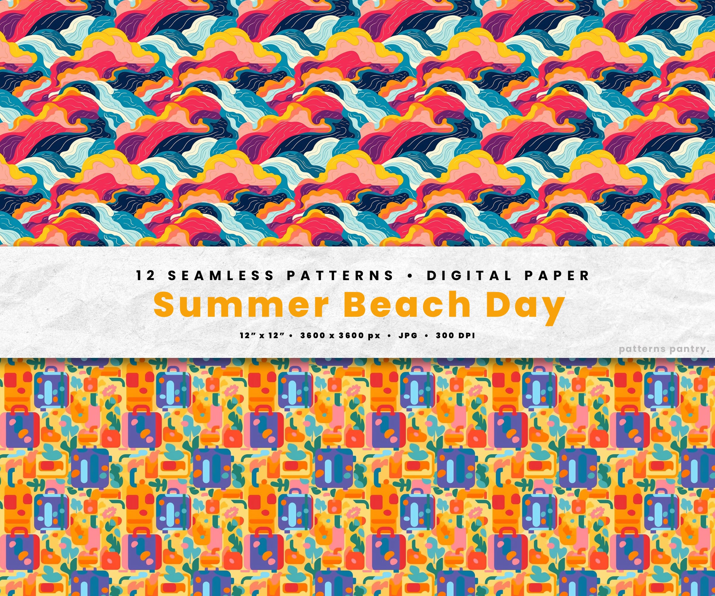 Summer Beach Day Seamless Patterns Instant Download Beach - Etsy